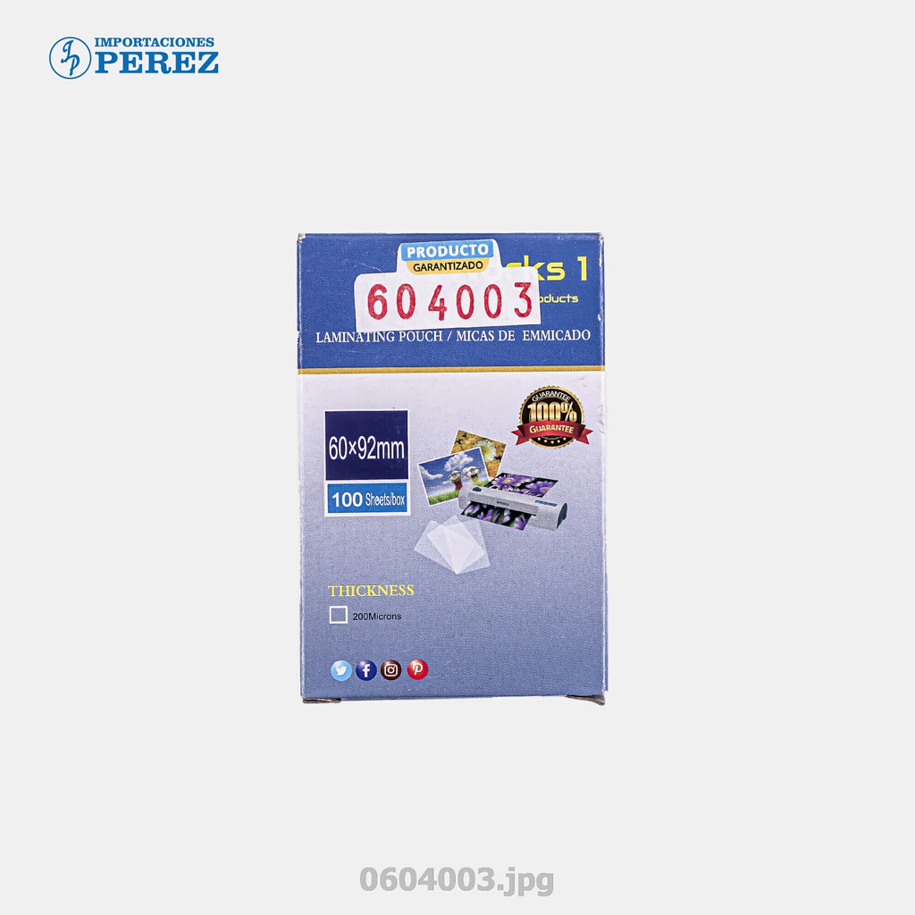 Mica Enmicado Carnet 60x92 - 200mic (Caja x 100unds) | Importaciones Perez